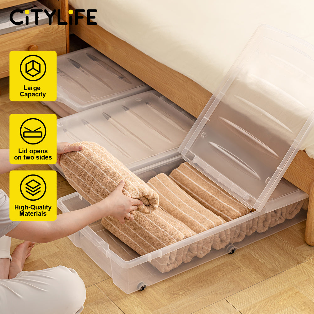 Citylife 54L Underbed Storage Box With Wheels Dormitory Quilt Sorting ...